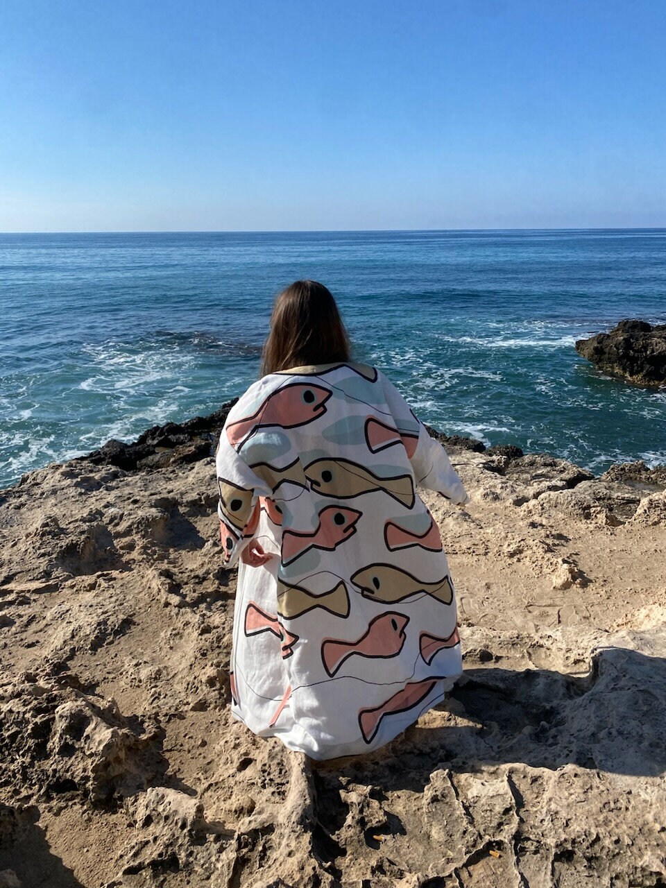 SMALL FISH Dress, Soft Linen Dress, Robe, Summer Coat, Long Dress Linen ...