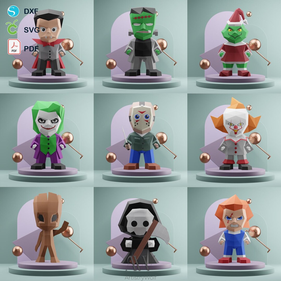3d Lowpoly Papercraft Toys Bundle Diy Craft Template PDF STUDIO SVG Low ...