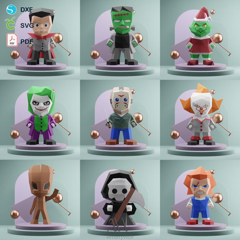 3d Lowpoly Papercraft Toys Bundle Diy Craft Template PDF STUDIO SVG Low ...