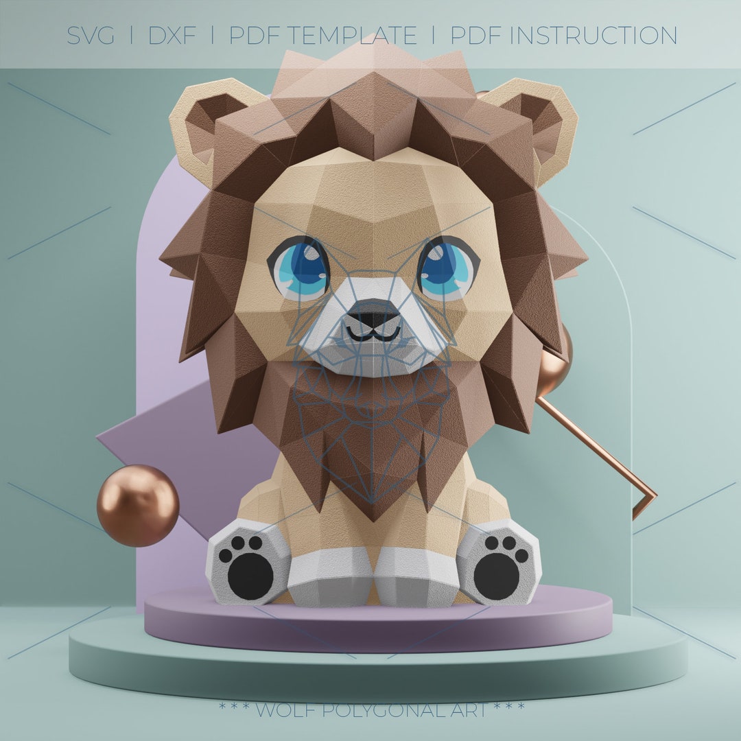 Baby Lion Papercraft Template Adorable Lion Desk Buddy - Etsy