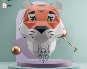 Papercraft Tiger, 3D Paper Model, PDF Tiger in Suit Template, Low Poly ...