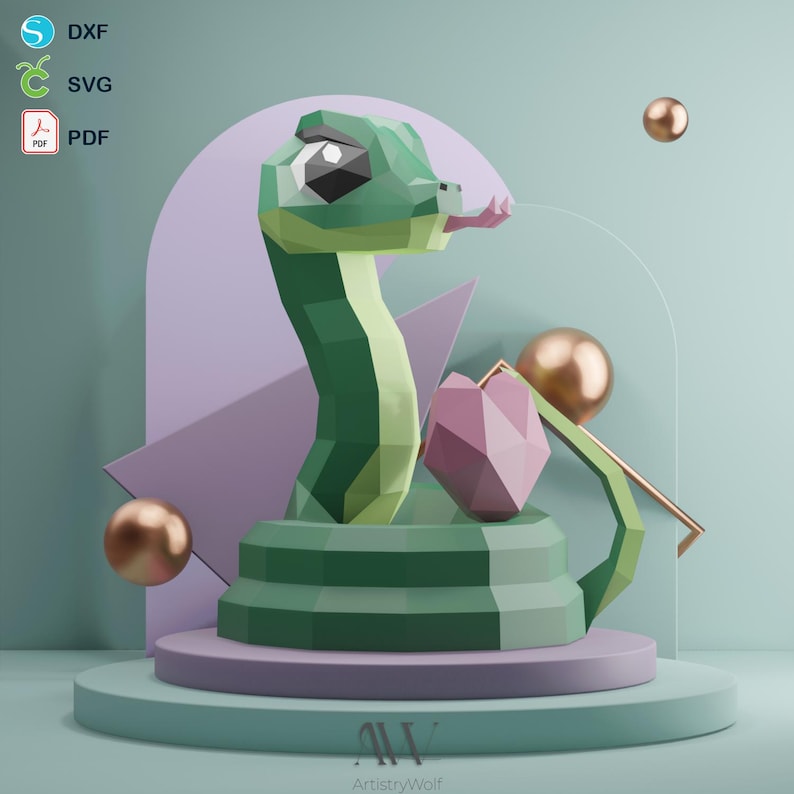 Valentine Snake Papercraft 3D, Studio, PDF Template for Creating 3D ...