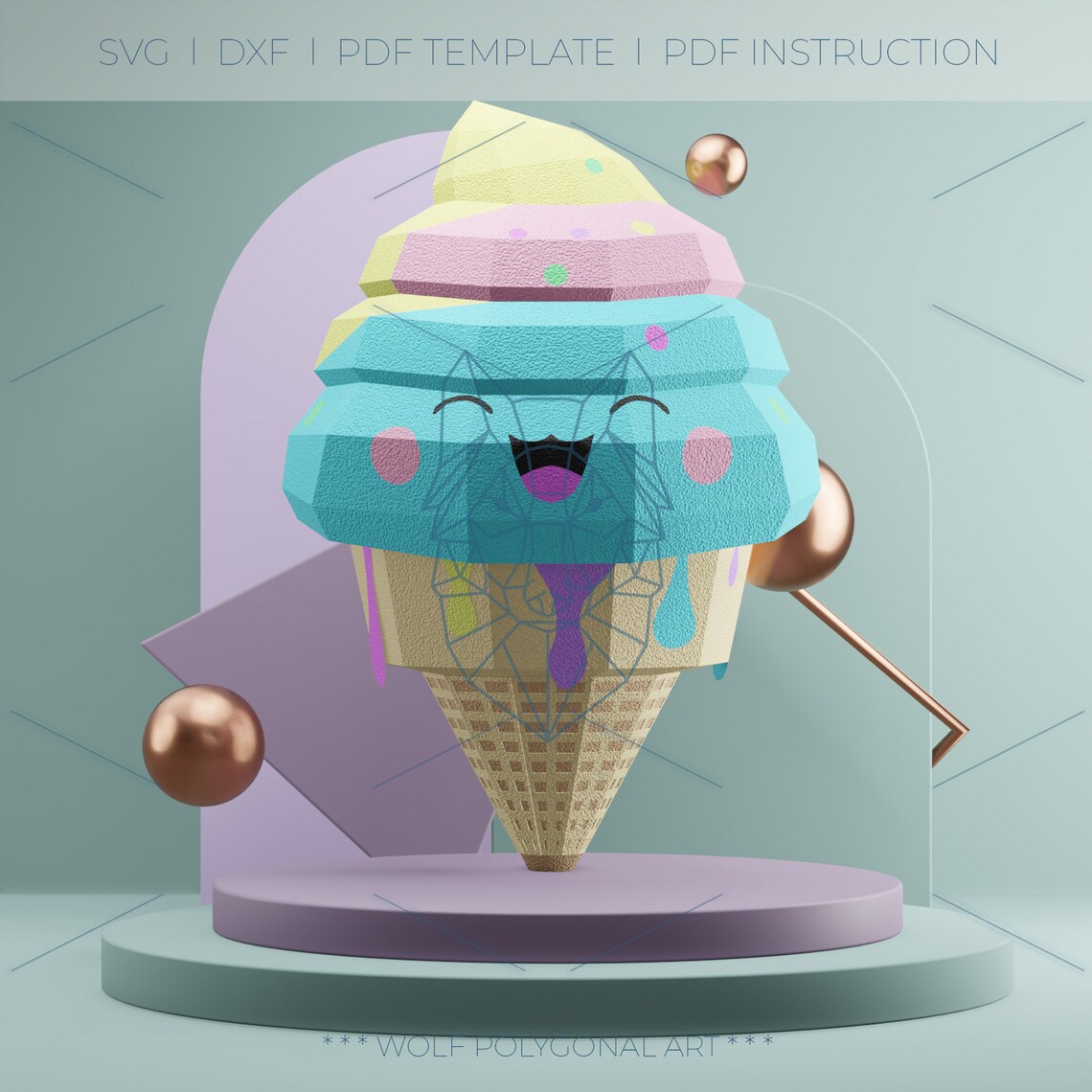 Ice Cream Cone Papercraft Template Cute Smiling Dessert Decoration - Etsy