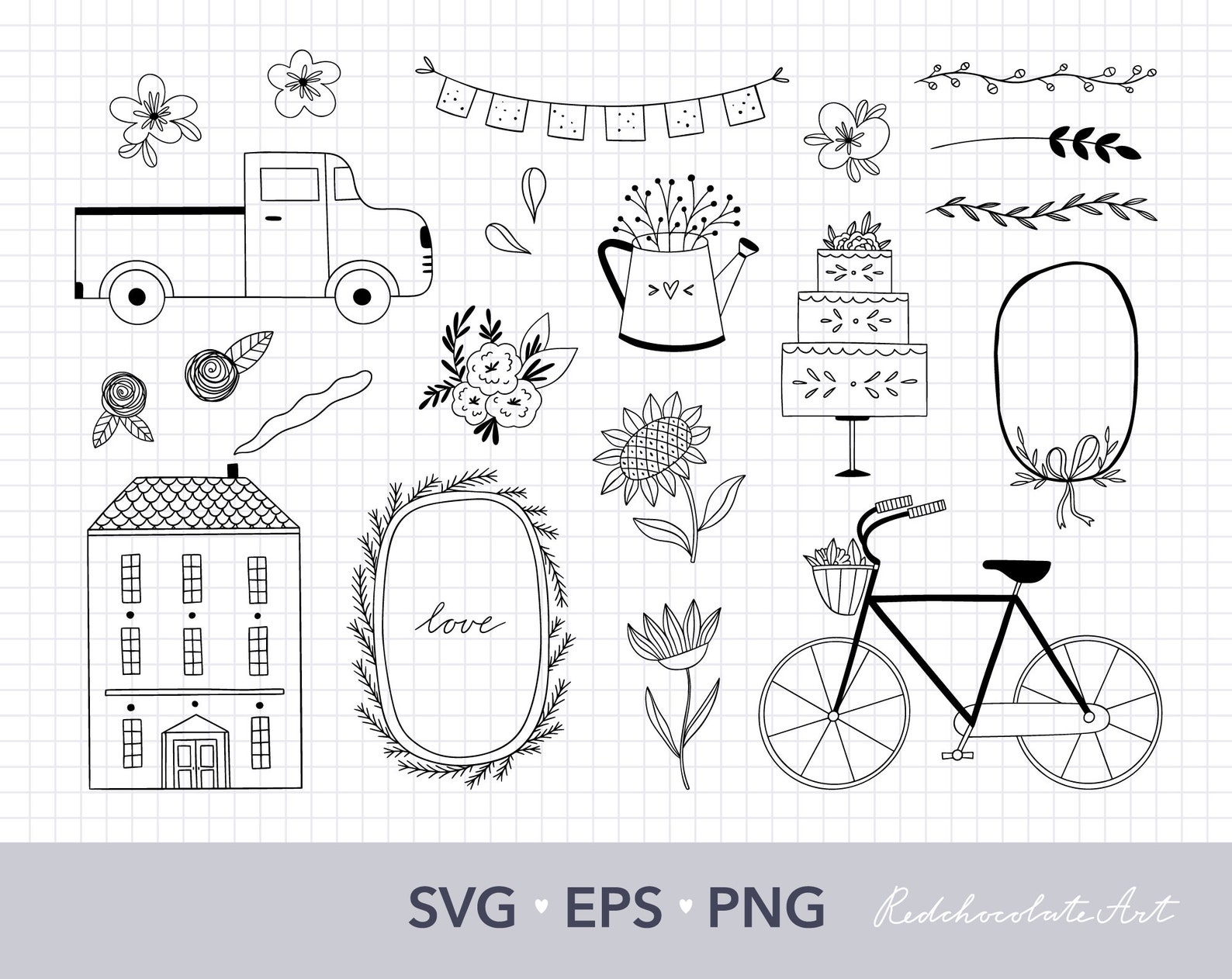 Rustic Graphics SVG Bundle, Floral Wreath Svg, Bicycle Svg, Sunflower ...