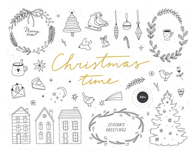 Christmas Doodles Clipart / Christmas Graphics / Cozy / Holiday Clipart ...
