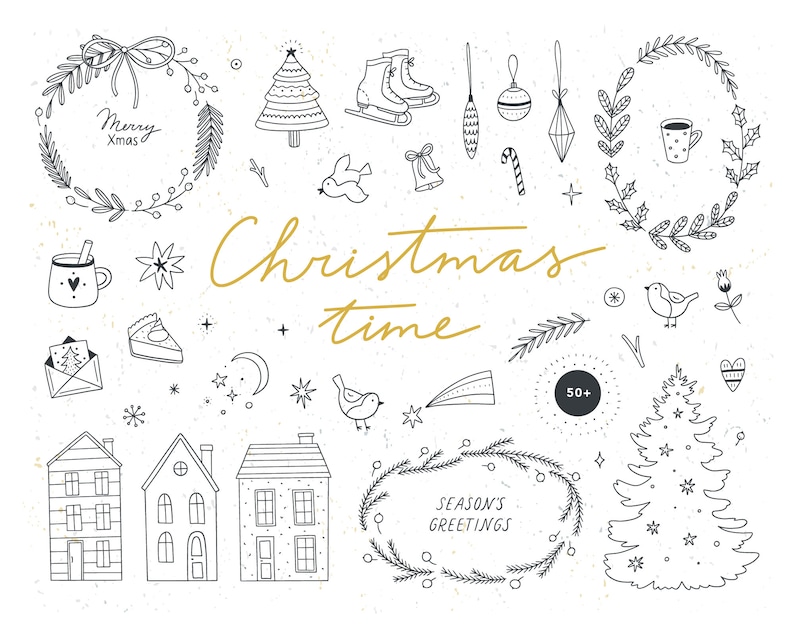 Christmas Clipart Christmas Doodles Christmas Graphics - Etsy