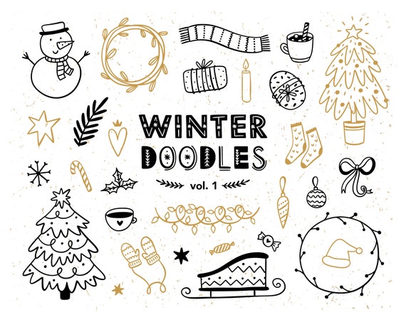 Christmas Clipart Winter Doodles Christmas Doodle Clipart | Etsy