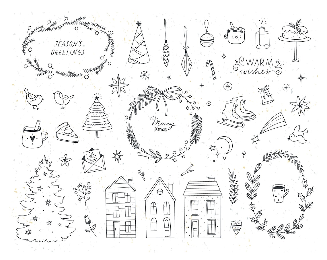 Christmas Clipart Christmas Doodles Christmas Graphics - Etsy