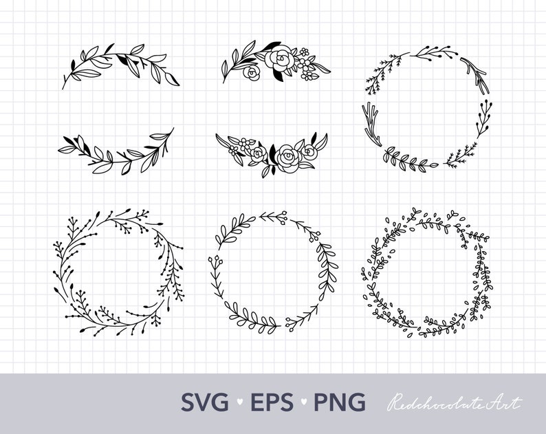 Couronne florale SVG, clipart couronne, clipart mariage botanique SVG ...