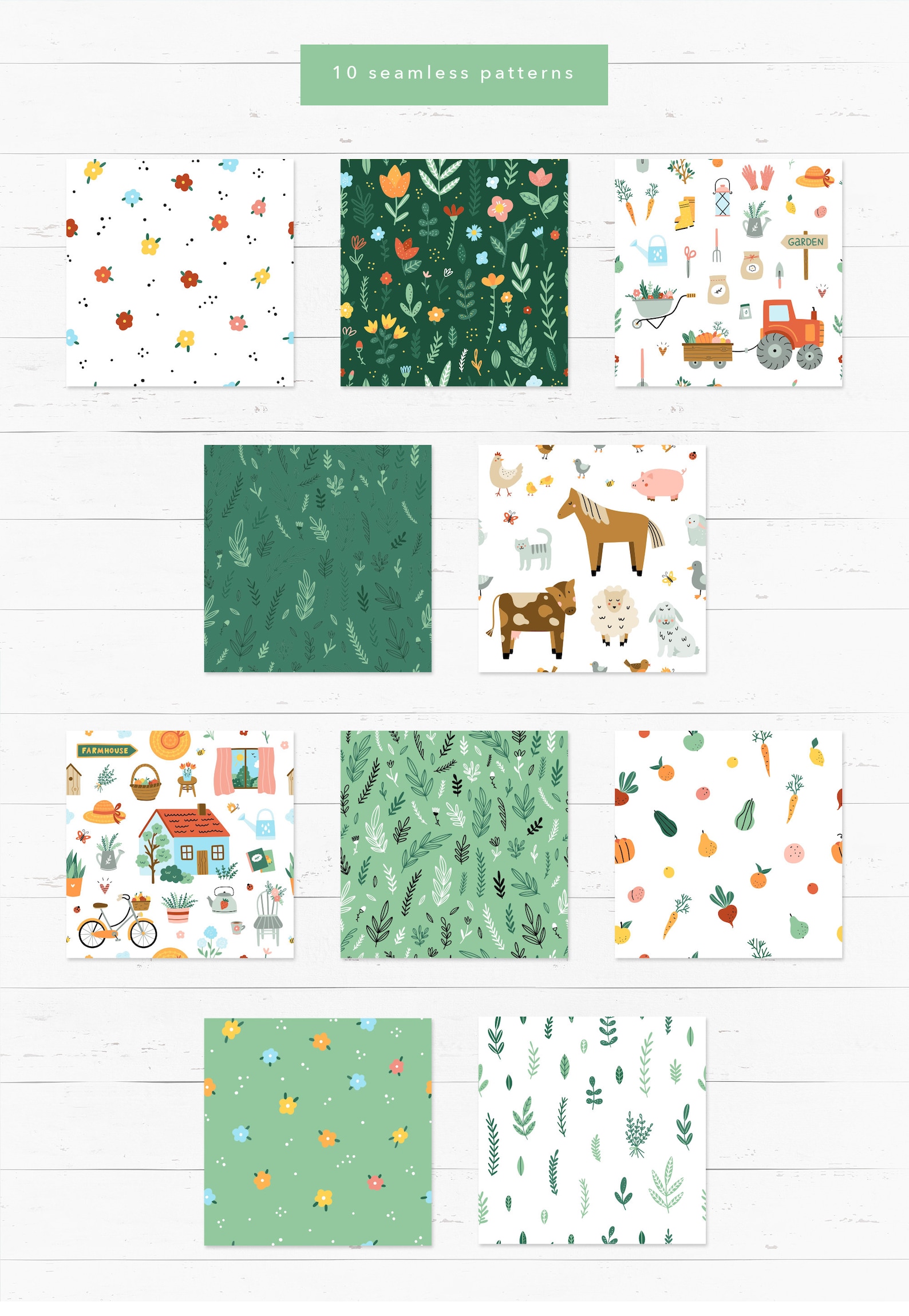 Farmhouse Digital Paper Seamless Pattern Nature Clipart - Etsy