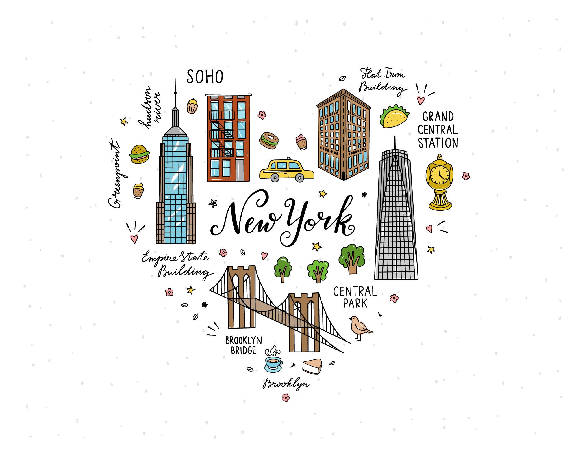 New York travel clipart New York handdrawn clipart New York | Etsy