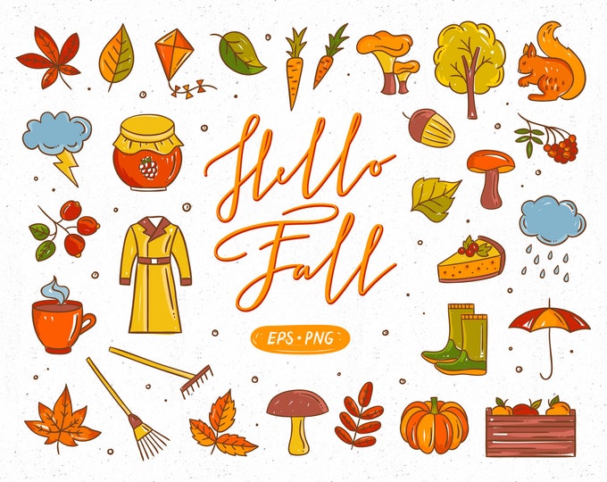 Thanksgiving Clipart Set With Natives and Pilgrims, Autumn Leaves ...