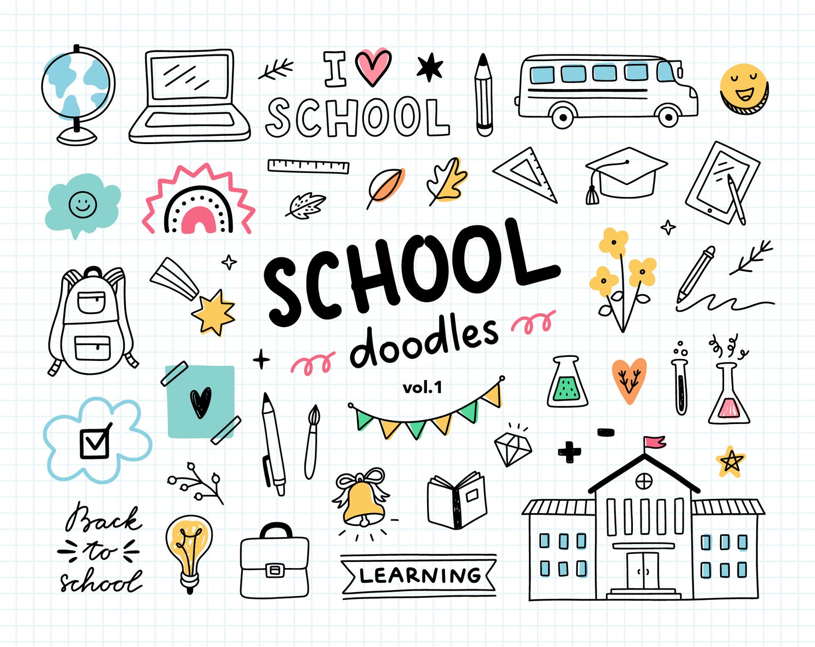 School Clipart School Doodle Clipart Teacher Clipart Back - Etsy