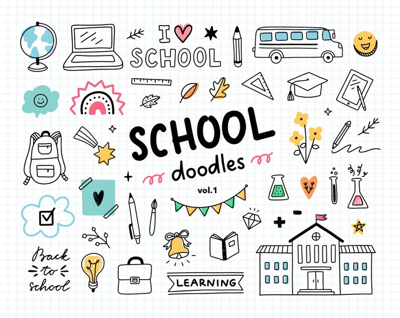 School Clipart School Doodle Clipart Teacher Clipart Back - Etsy