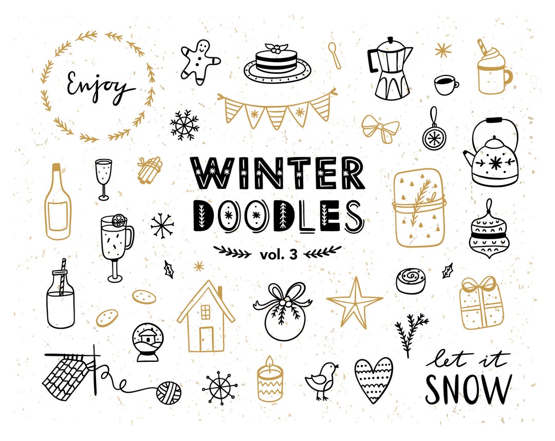 Christmas Doodle Clipart, Winter Doodles, Christmas Clipart, Christmas ...
