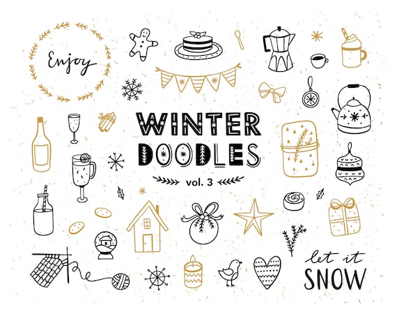 Christmas Doodle Clipart Winter Doodles Christmas Clipart - Etsy