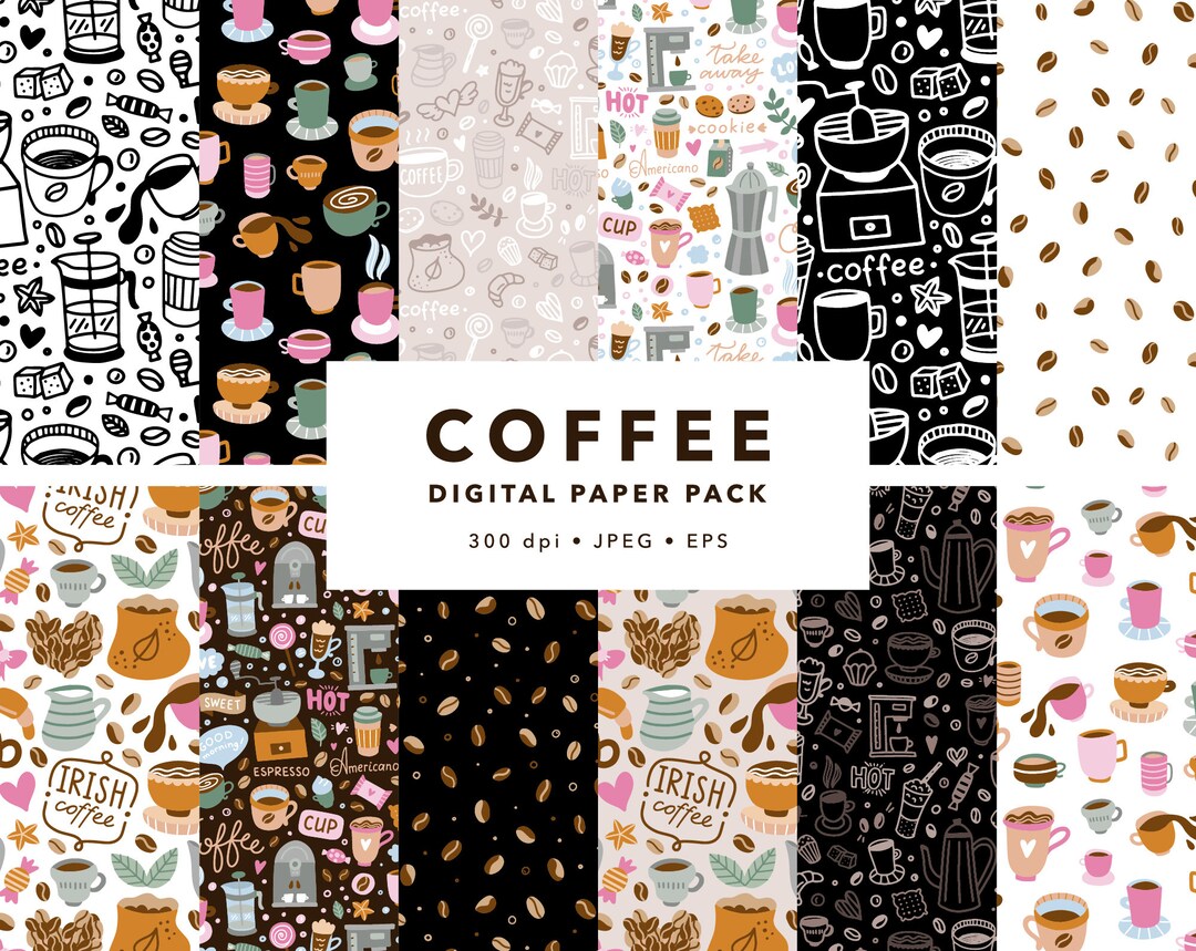 Coffee Digital Paper Pack Coffee Seamless Pattern Scrapbook Paper Pack ...