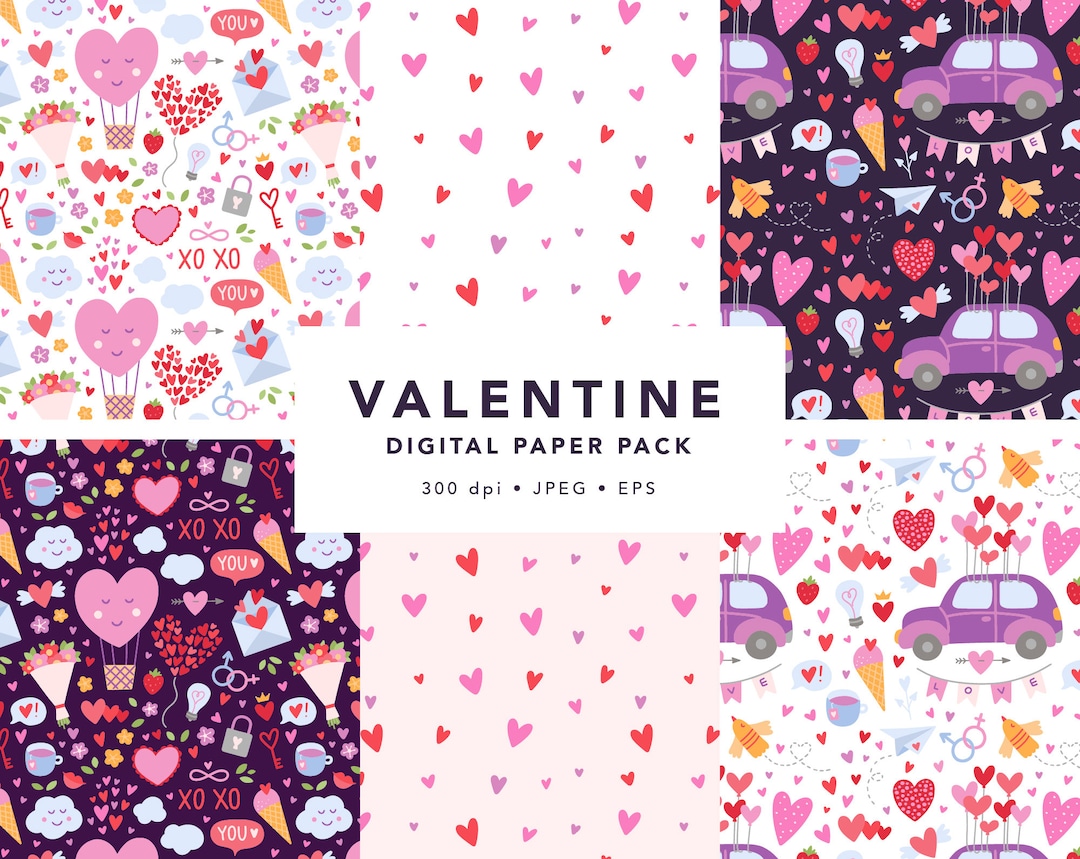 Valentine Digital Paper, Valentine's Day Digital Background, Valentine ...