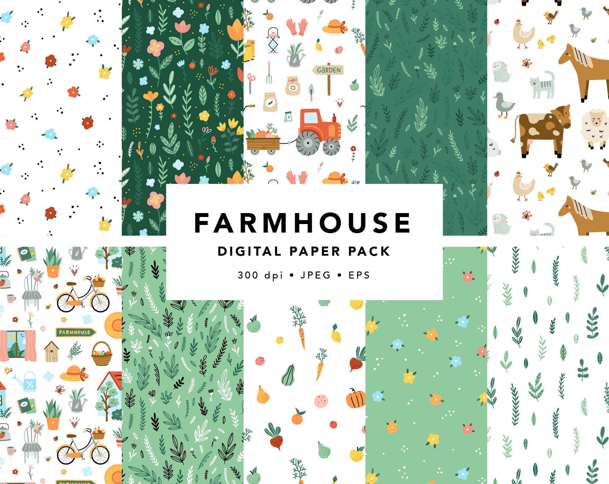 Farmhouse Digital Paper Seamless Pattern Nature Clipart - Etsy