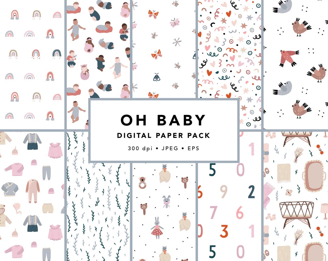 Baby Digital Paper Pack, Newborn Pattern, Newborn Digital Paper Bundle ...