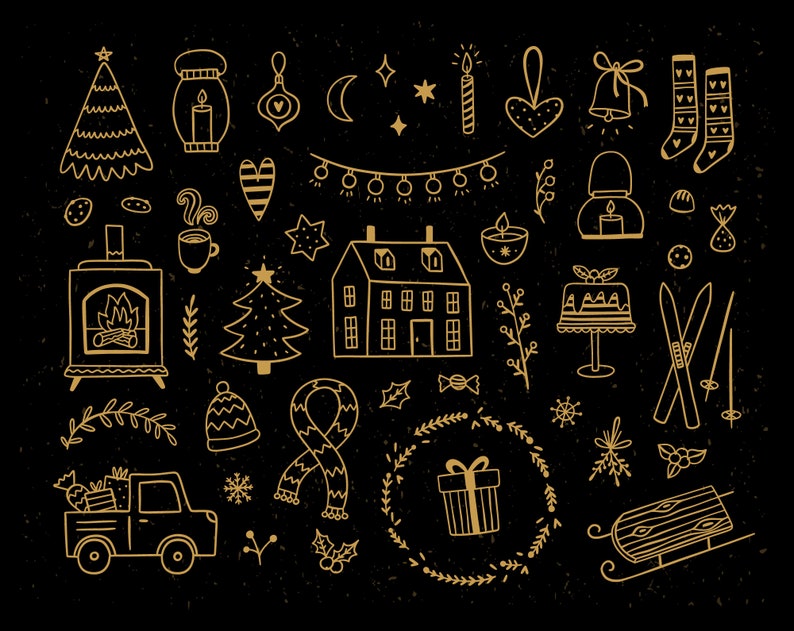 Christmas Clipart Christmas Doodle Clipart Winter Doodles - Etsy