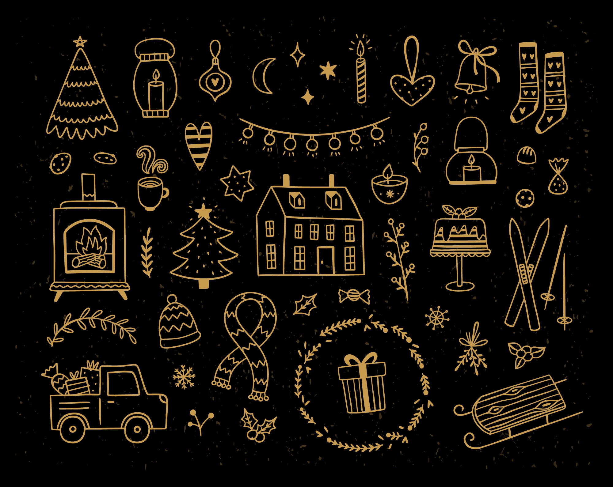 Christmas Clipart Christmas Doodle Clipart Winter Doodles | Etsy