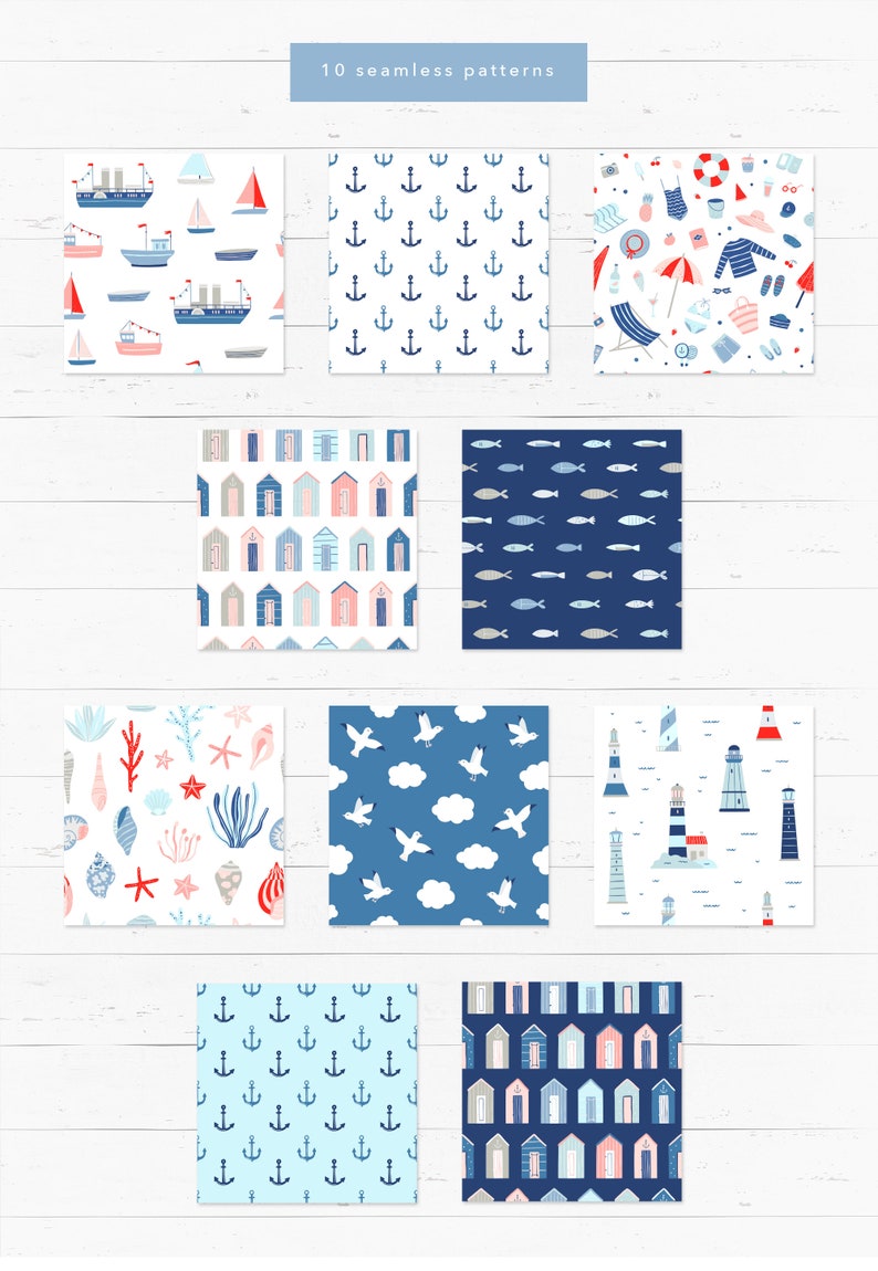 Nautical Digital Paper Pack Printable Beach Digital Background - Etsy
