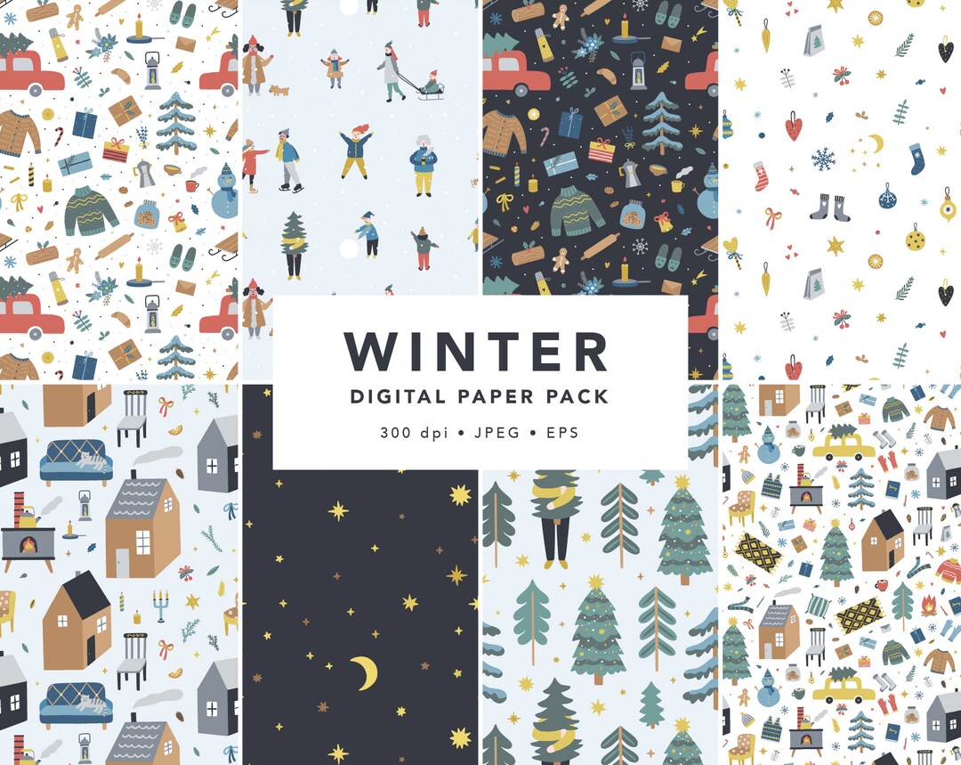 Winter Digital Paper, Christmas Seamless Pattern, Christmas Tree ...