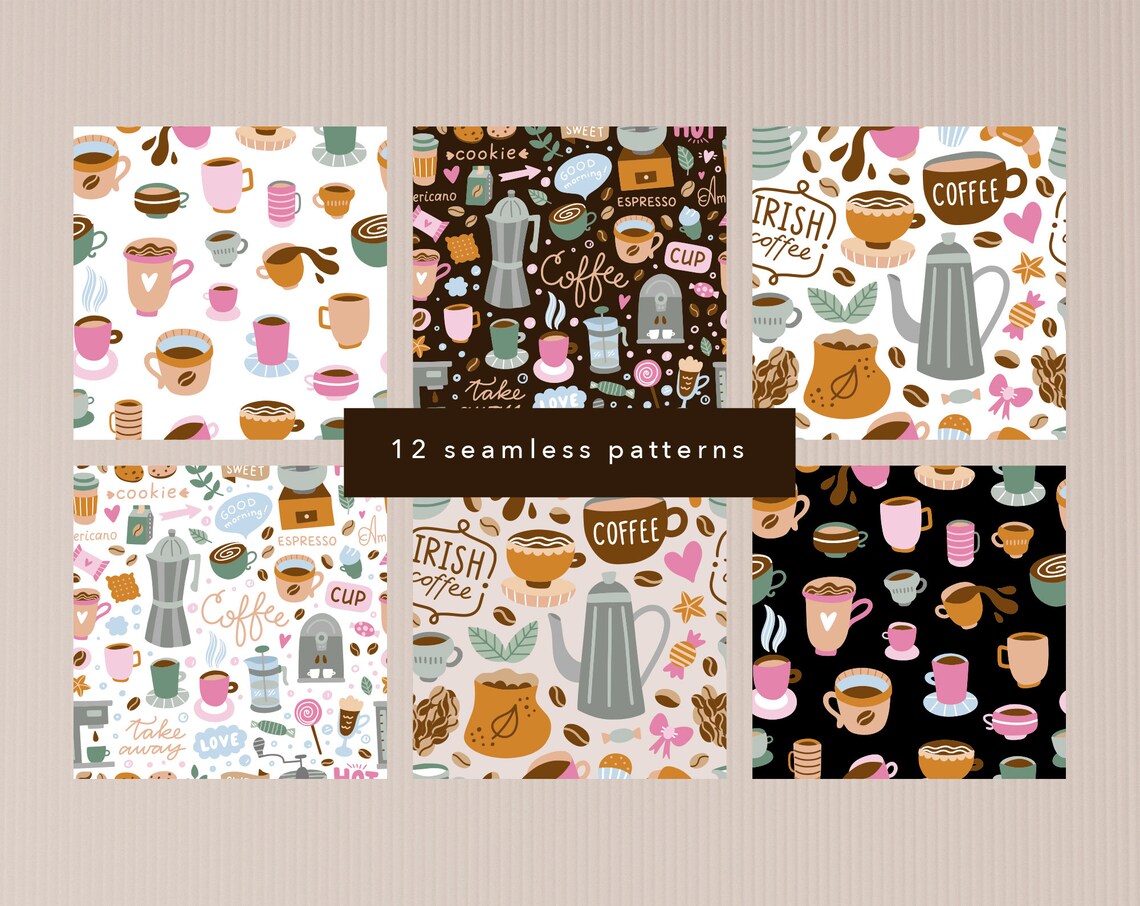 Coffee Digital Paper Pack Coffee Seamless Pattern Scrapbook Paper Pack ...