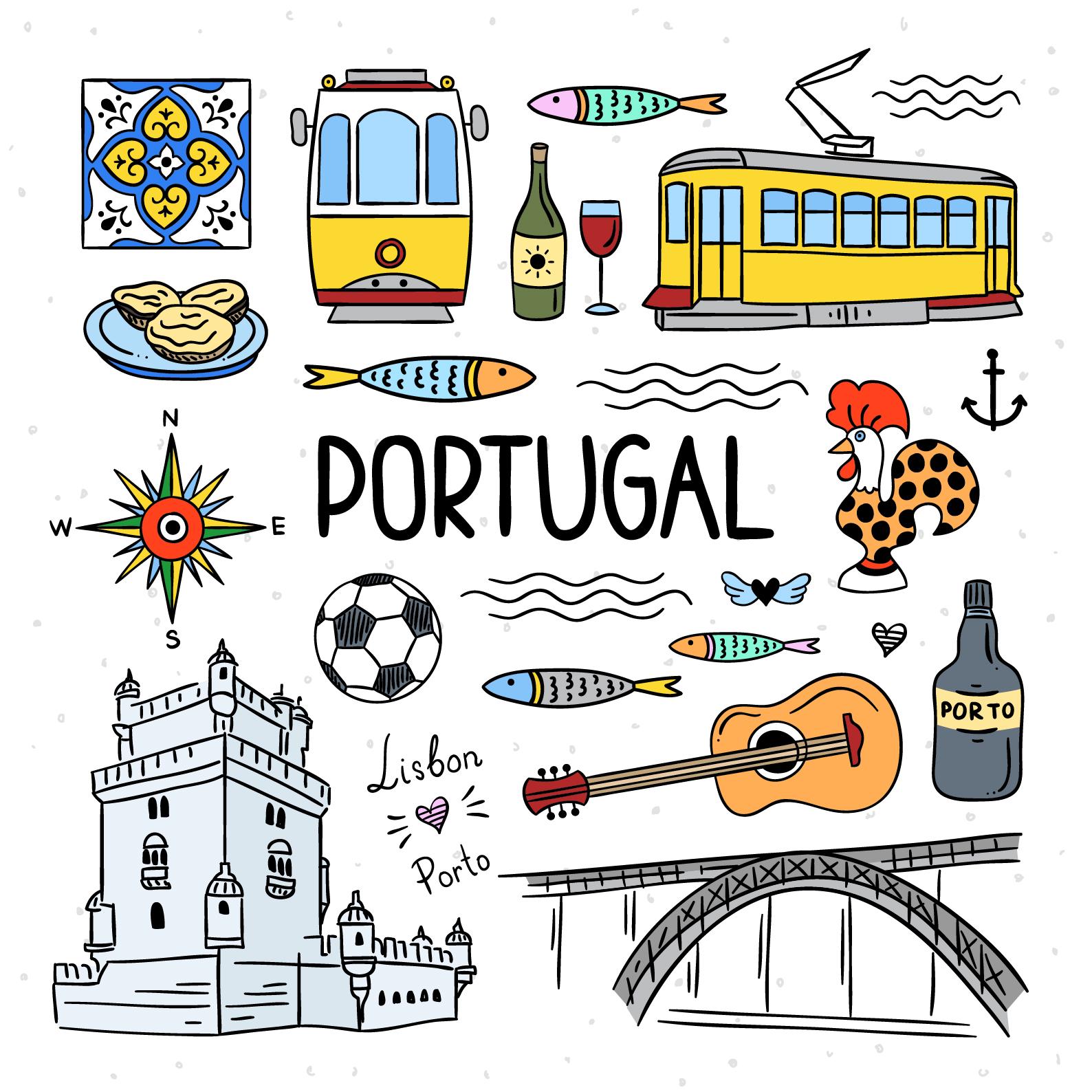 Hand Drawn Portugal Clipart — Lisbon Illustrations, Travel PNG Graphics ...