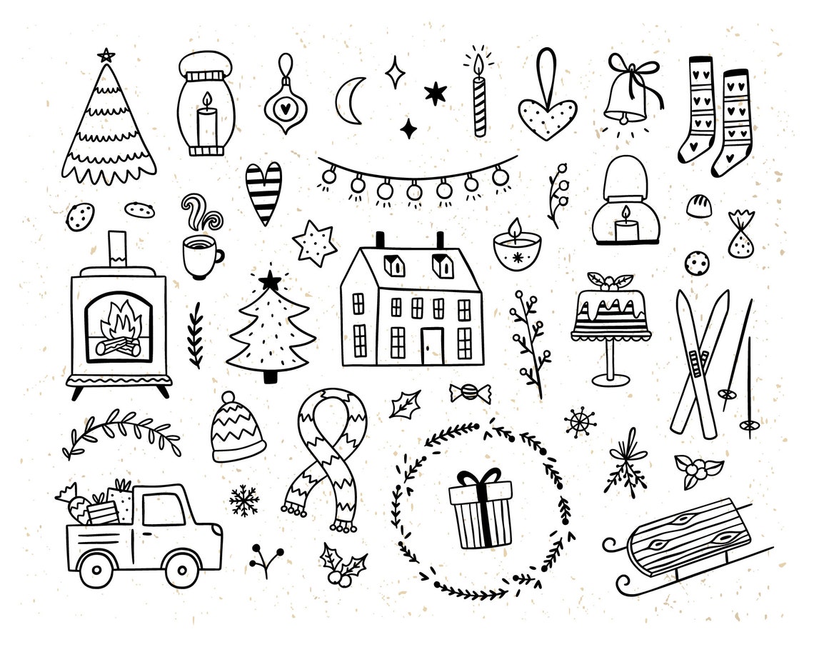Christmas Clipart Christmas Doodle Clipart Winter Doodles - Etsy