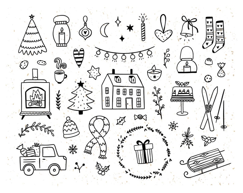 Christmas Clipart, Christmas Doodle Clipart, Winter Doodles, Winter ...