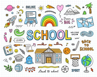 45 Doodle School Clipart Back to School Clipart. Personal and - Etsy