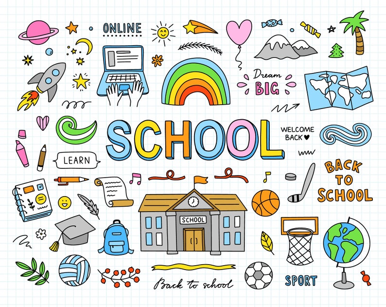 School Clipart, Back to School Clipart, Teacher Clipart, School Doodles ...