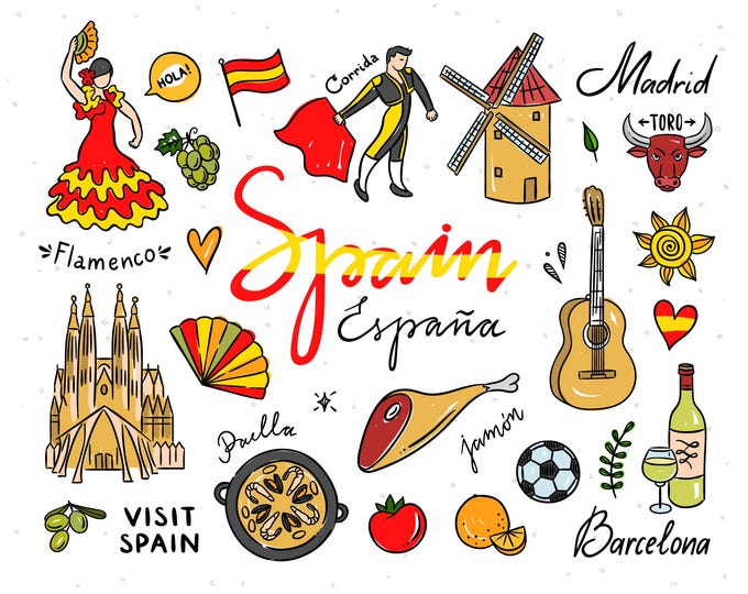 Spain Clipart, Spanish Clipart Set, Spain Watercolor Illustration ...