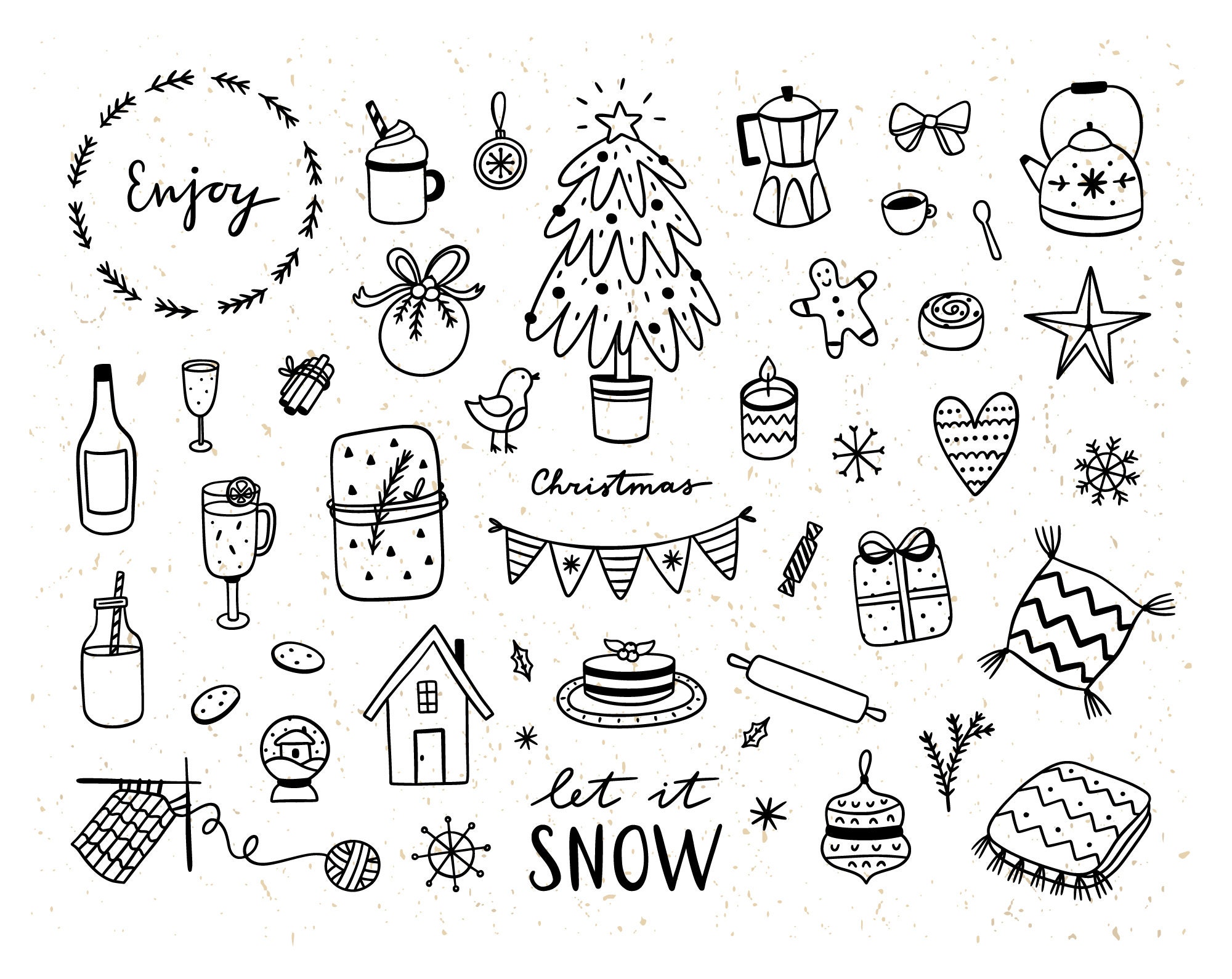 Christmas Doodle Clipart, Winter Doodles, Christmas Clipart, Christmas ...