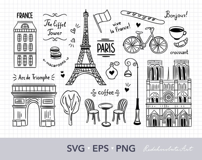 Paris SVG Clipart Set – Eiffel Tower, France Travel, PNG EPS - Etsy Canada