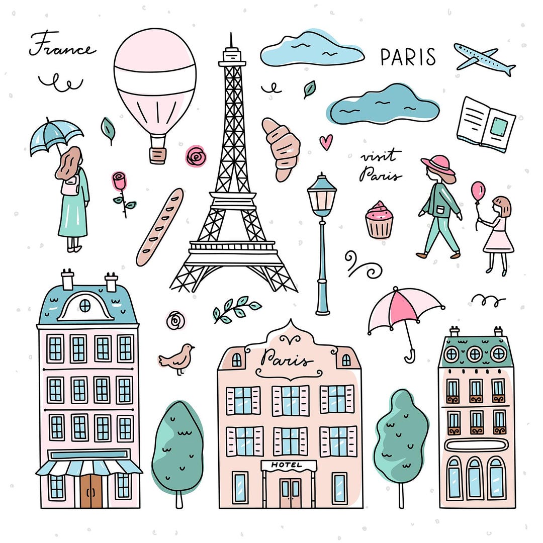 Paris Clipart Set – Hand Drawn Paris Illustrations, France Travel ...