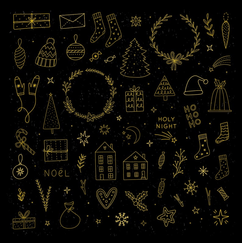 Christmas Doodles Holiday Clipart Merry Christmas Png - Etsy