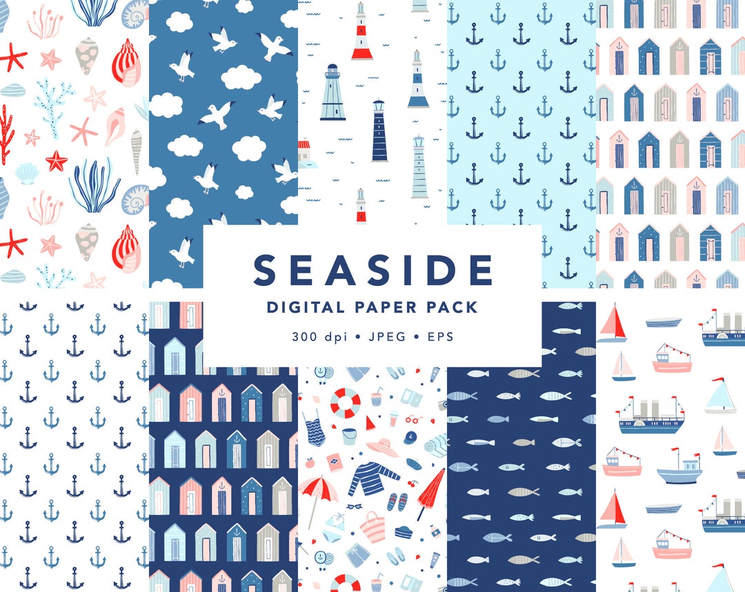 Nautical Digital Paper Pack Printable Beach Digital Background Summer ...