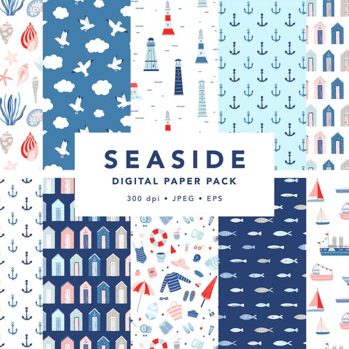 Nautical Digital Paper Pack Printable Beach Digital Background - Etsy