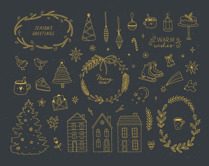 Christmas Clipart Christmas Doodles Christmas Graphics - Etsy