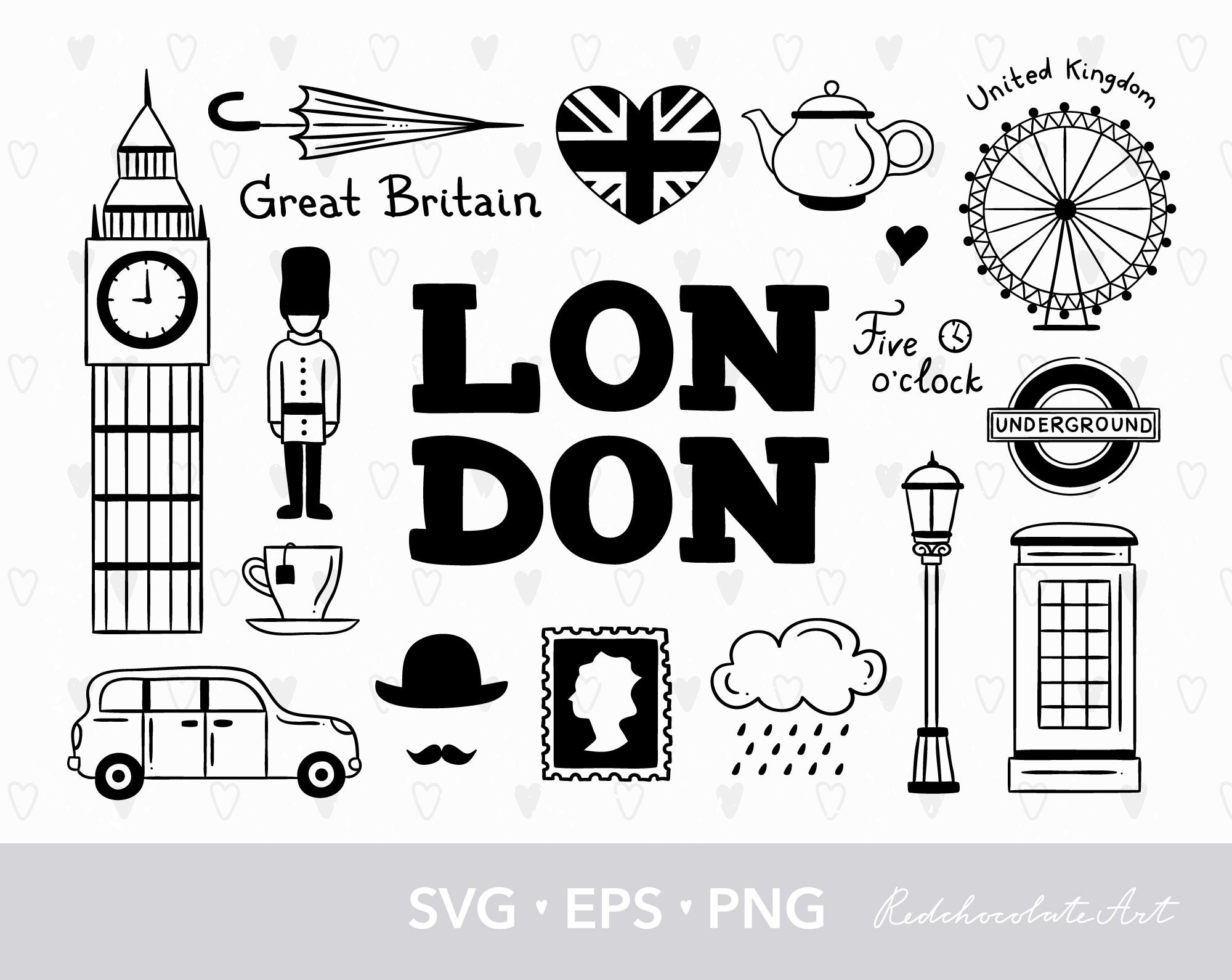 London Doodle svg, London svg, England svg Reisen Clipart, UK svg ...