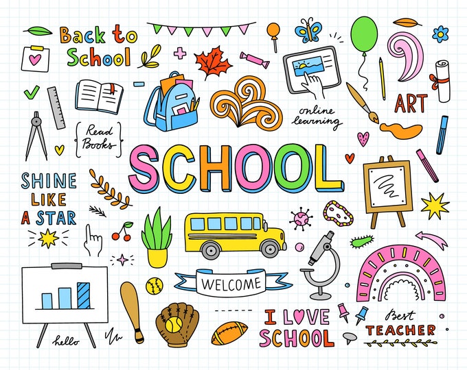 Back to School Clipart - Doodle Boys School - School Bus Clipart ...