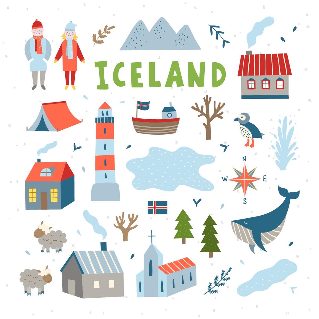Iceland Travel Clipart Set, Iceland Graphics (PNG, EPS) - Etsy