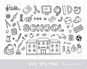 Hand Drawn School Clip Art Education Back to School Kids Clipart ...