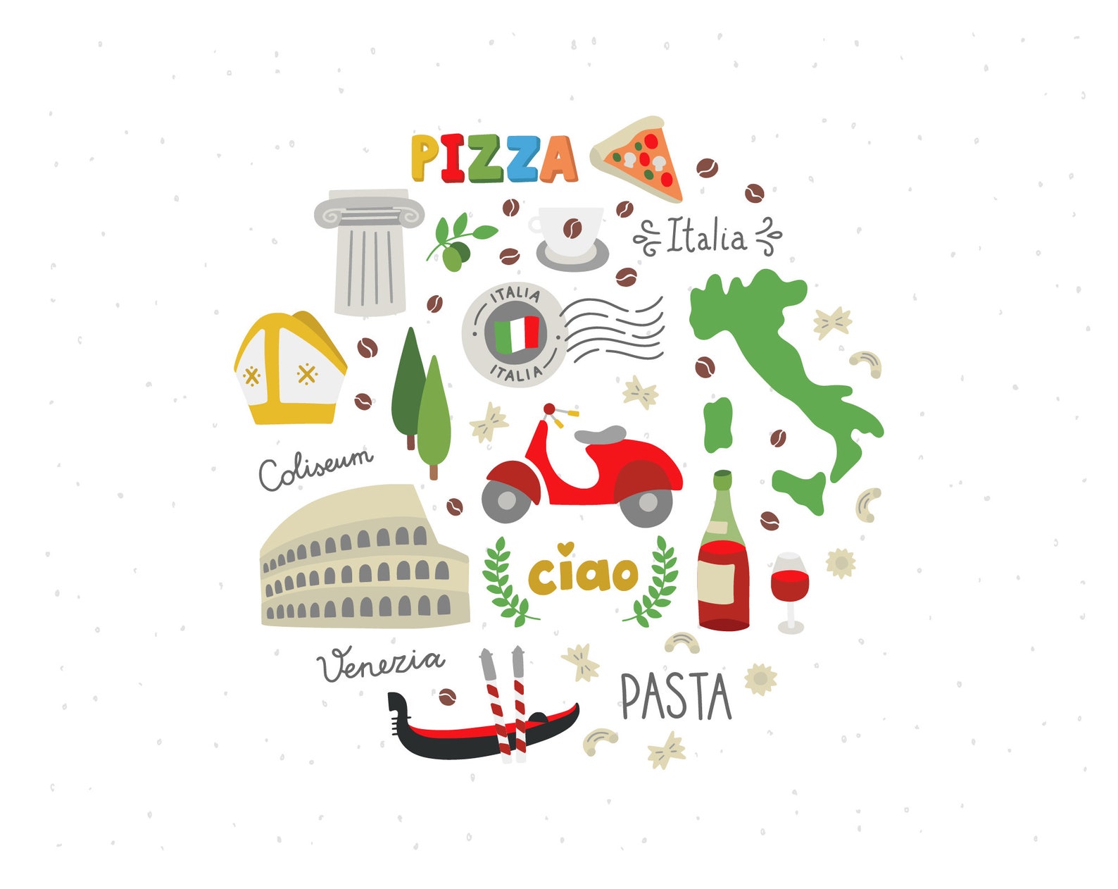 Italy Travel Clipart, Travel Clip Art, Italy Art Digital Illustration ...