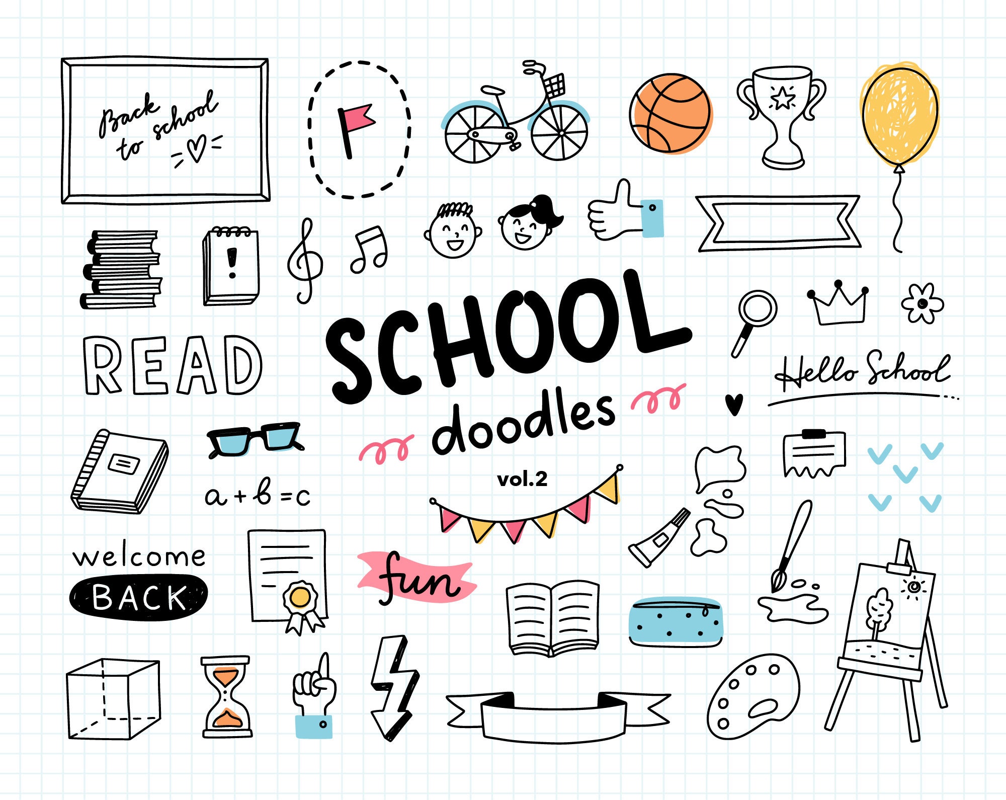 School Doodle Clipart, School Clipart, Teacher Clipart, Back to School ...