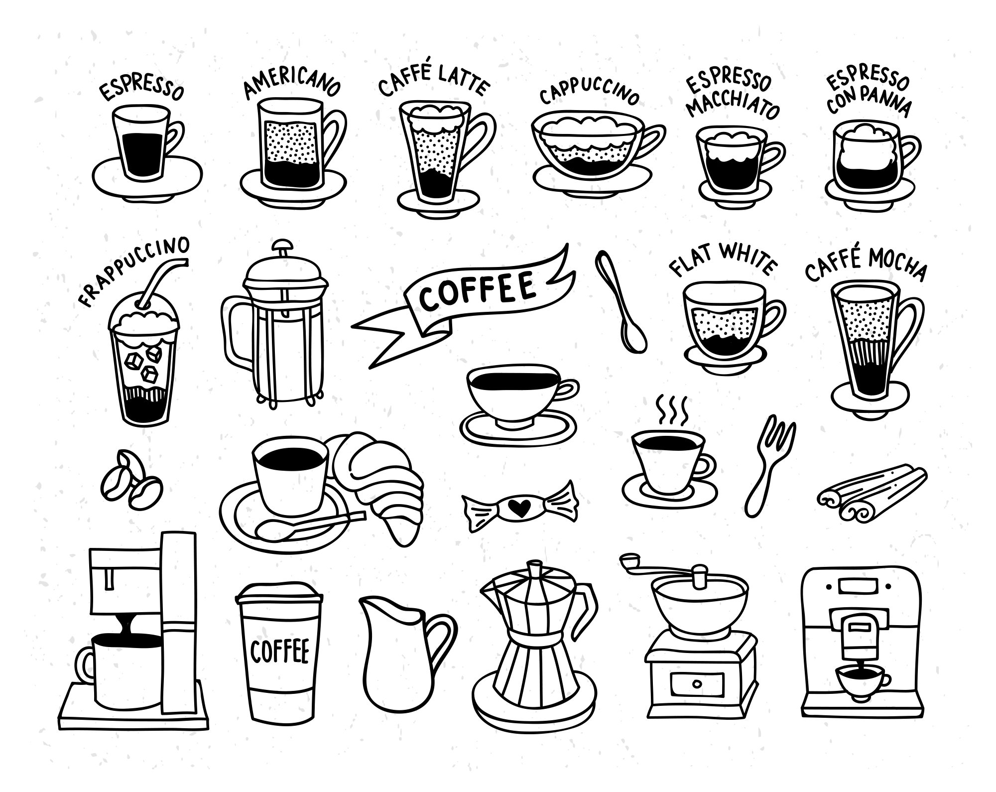 Coffee Clipart, Coffee Png, Coffee Shop Clipart, Coffee Doodles - Etsy