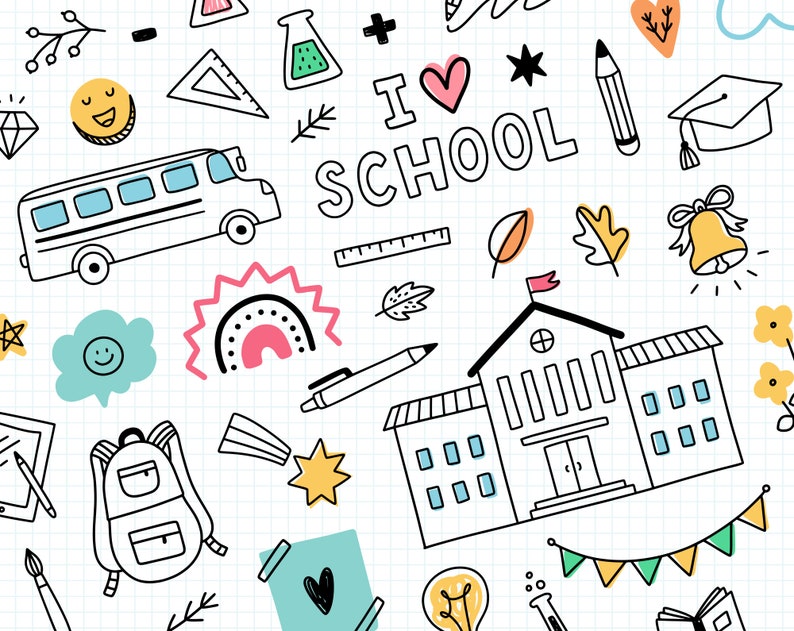 School Clipart, School Doodle Clipart, Teacher Clipart, Back to School ...